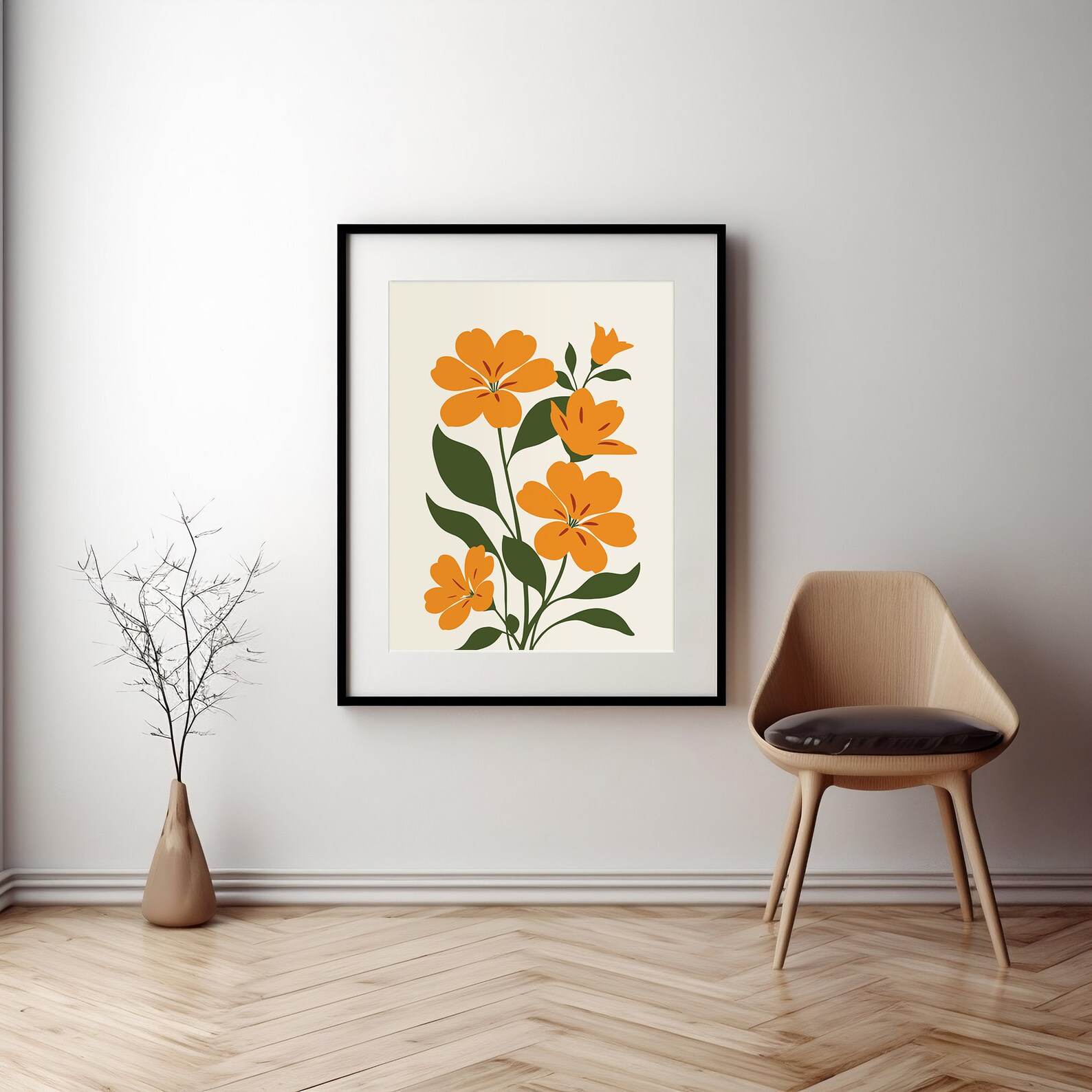 Yellow Orange Abstract Flower Poster, Botanical Flowers Print 70s Wall ...