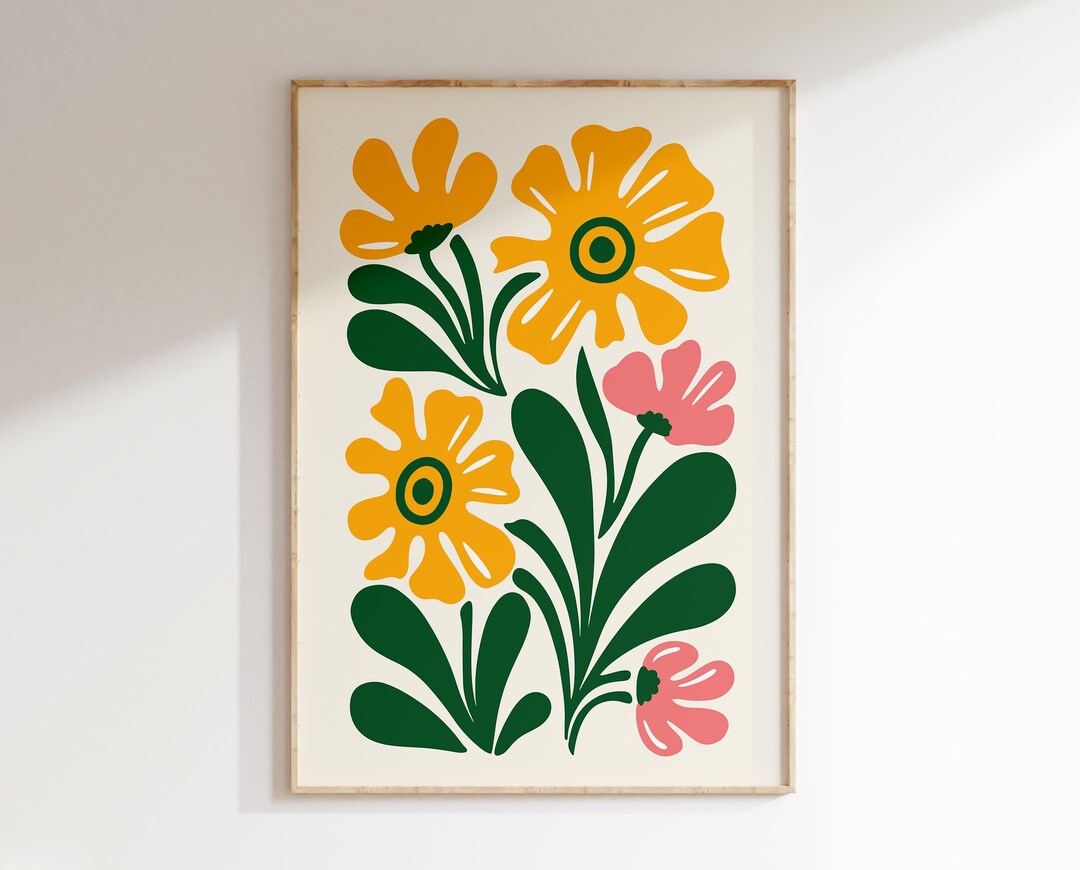 Retro Floral Art Print, Bold Flower Power Wall Art, 70s Inspired Home ...