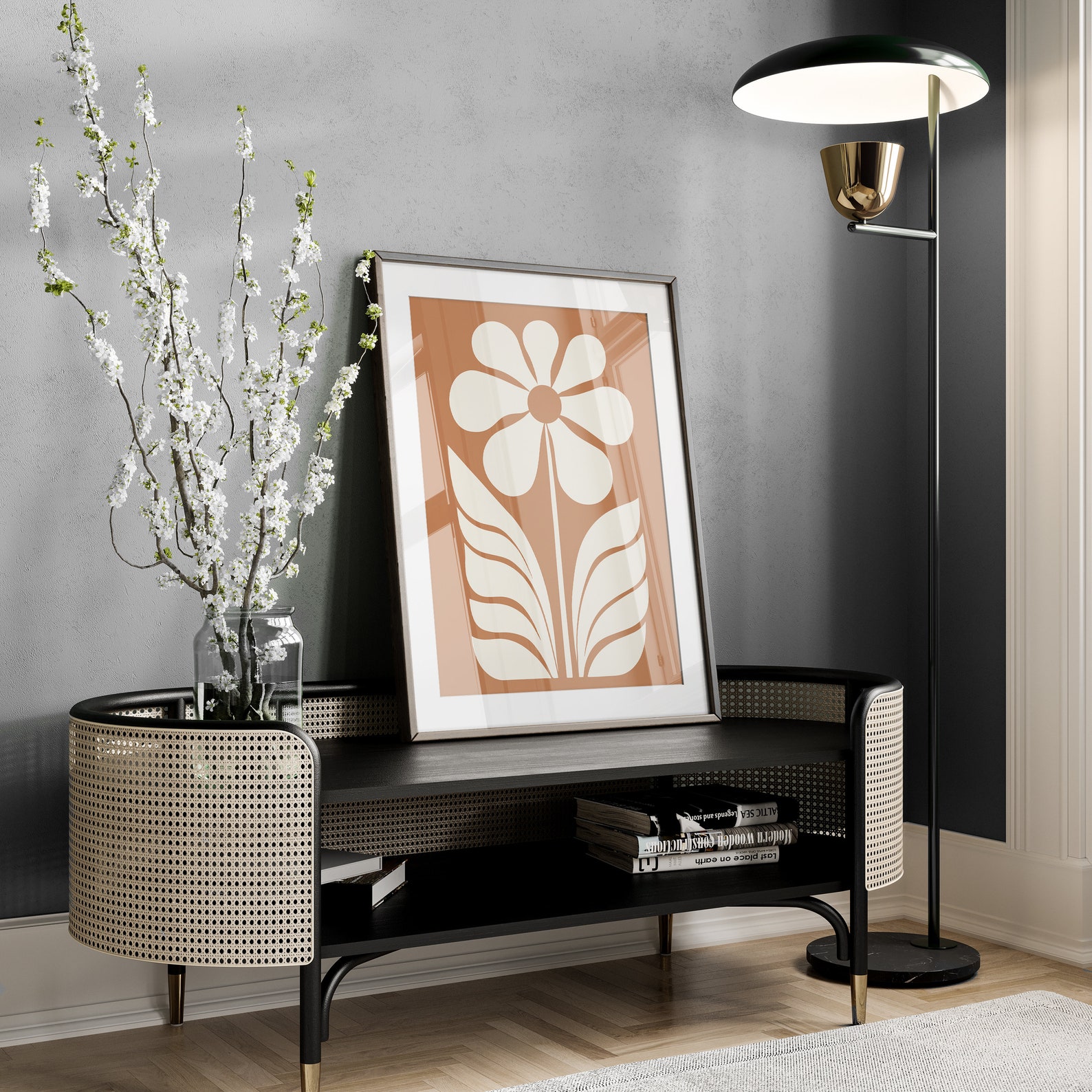 Single Flower Abstract Art, Terracotta Minimalist Floral Wall Art ...