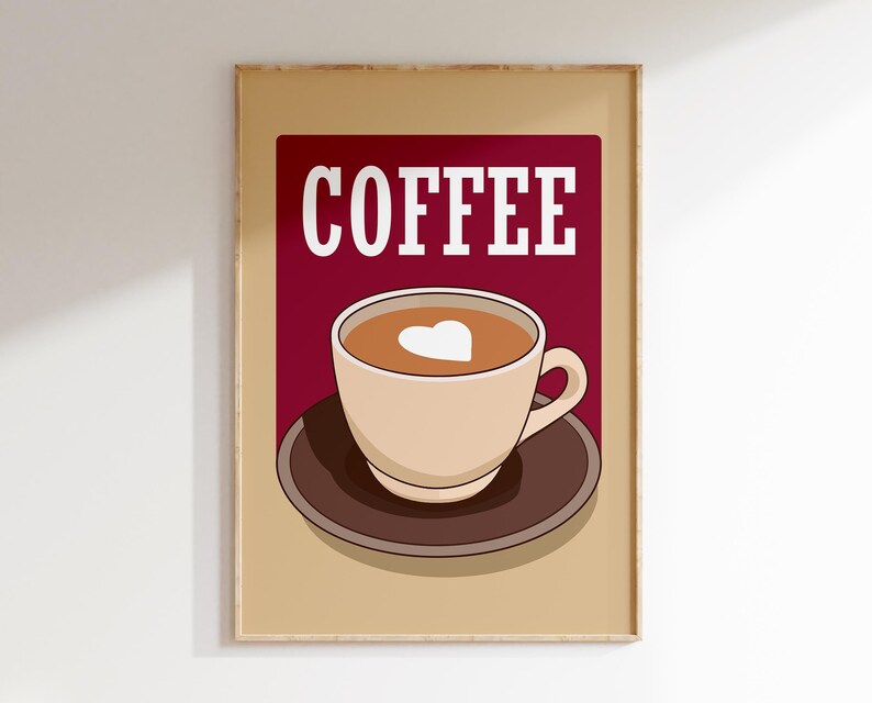 Coffee Print, Cute Heart Digital Wall Art, Typography Shop Print, Y2K ...