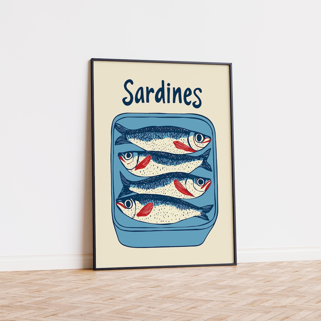 Sardines Print, Sardine in a Can Vintage Poster, Sardines Wall Art ...