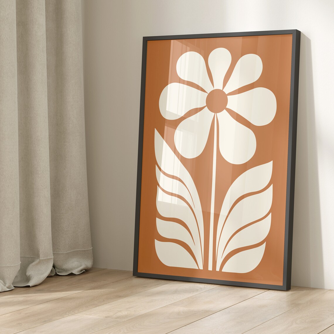 Single Flower Abstract Art, Terracotta Minimalist Floral Wall Art ...