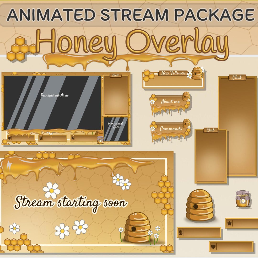 Cute Honey Animated Twitch Overlay | OBS & Streamlabs Stream Package ...