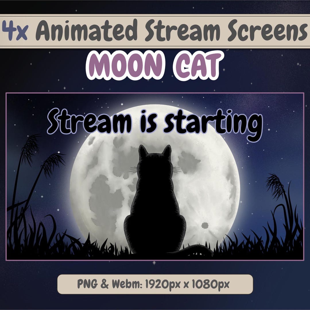 Animated Stream Screens - Moon Cat | Celestial & Cozy Stream Design ...