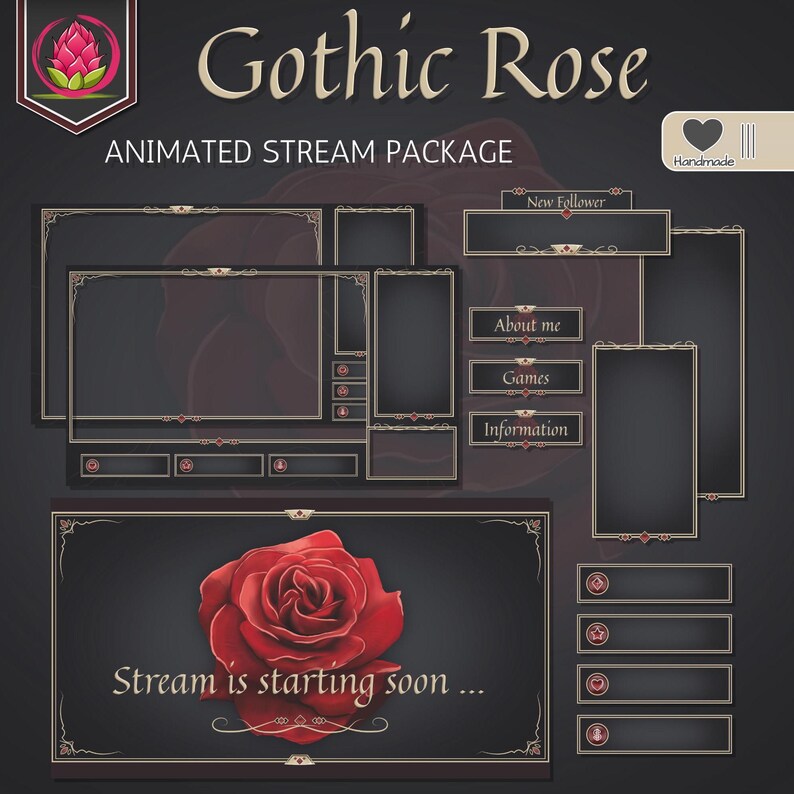 Gothic Rose - Animated Stream Package, Dark Stream Aesthetic Overlay ...