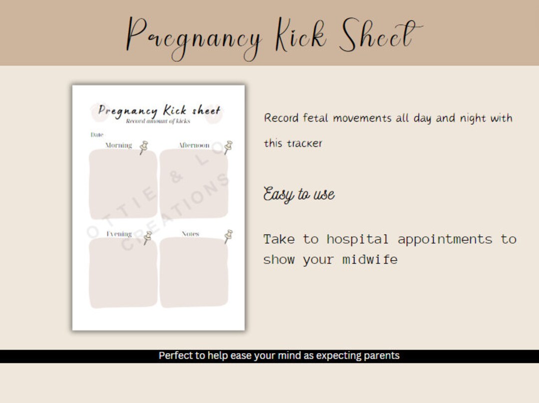 Printable Pregnancy Kick Sheet, Printable Kick Count, Pregnancy Tracker ...