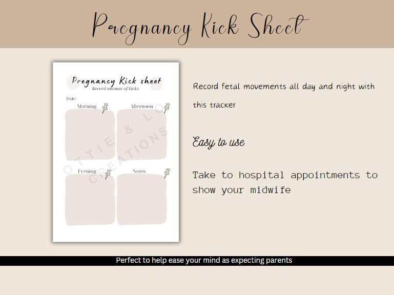 Printable Pregnancy Kick Sheet, Printable Kick Count, Pregnancy Tracker ...