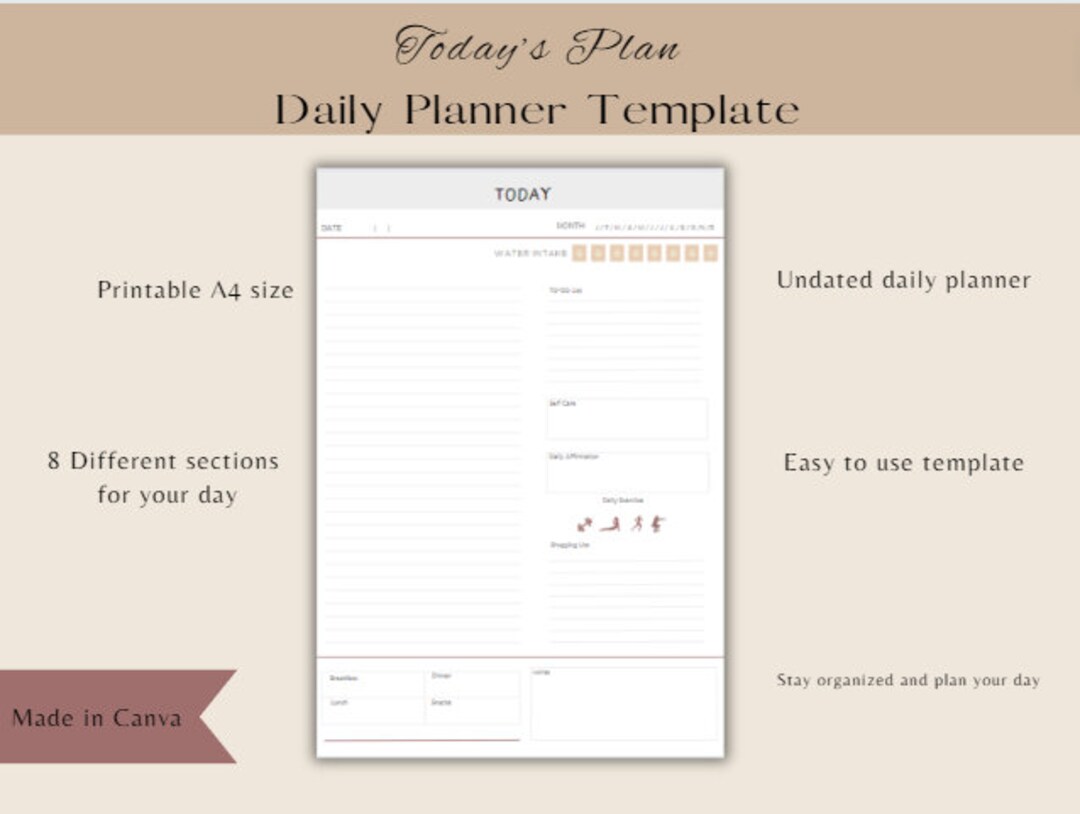 Daily Planner Printable, Daily Planner Template, Day Task List, Daily ...