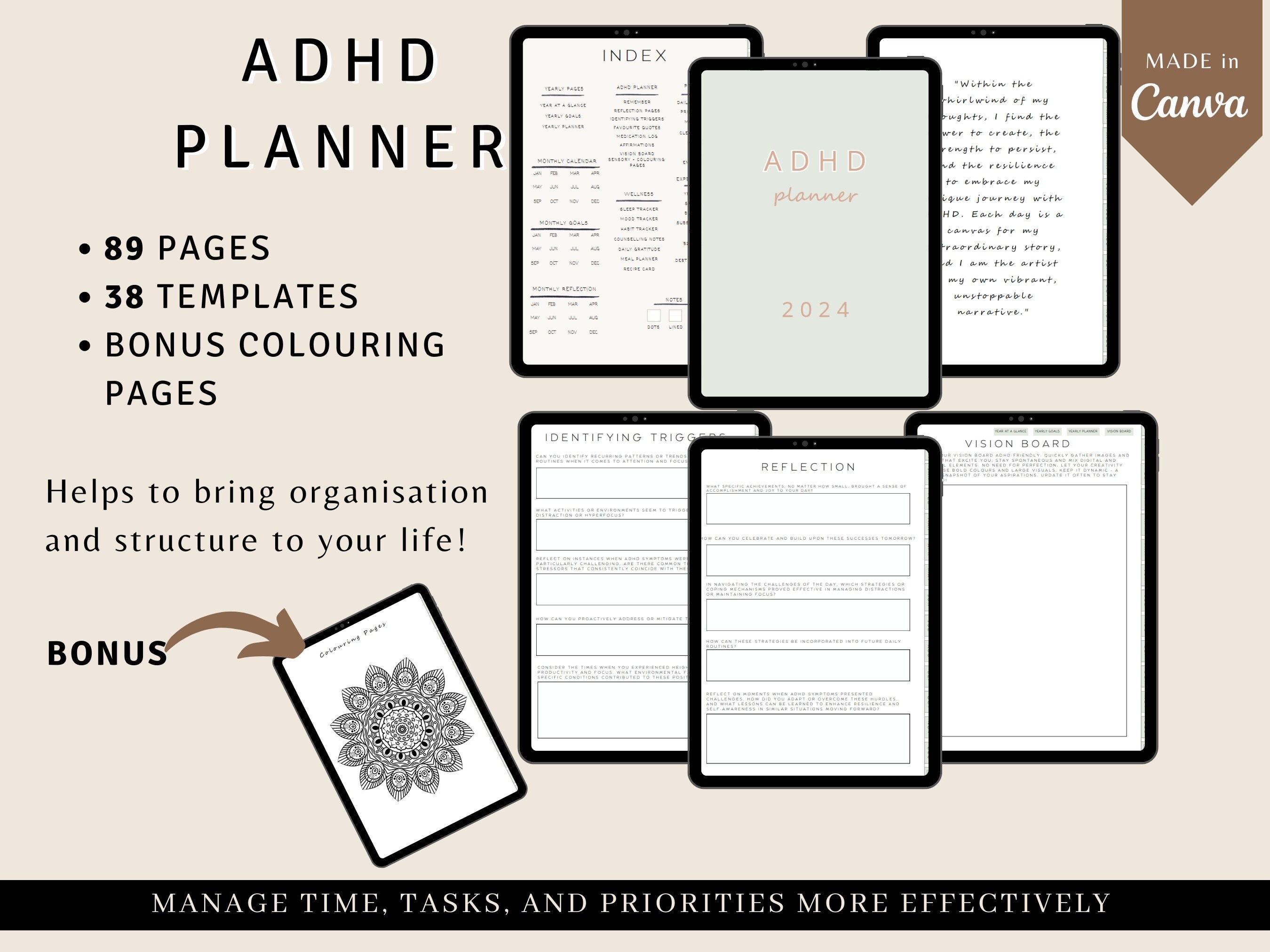 ADHD Planner, Adhd Digital Planner, Adhd Planner Adult, Adhd Journal ...