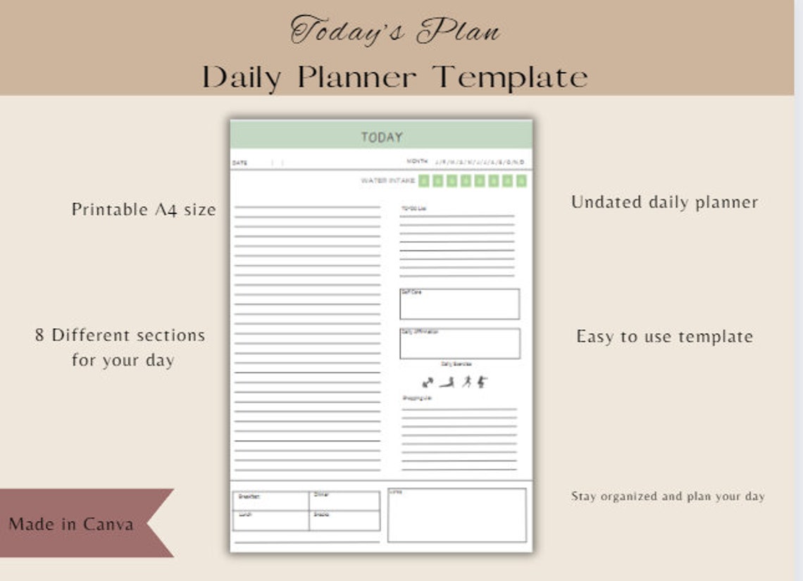 Daily Planner Printable, Daily Planner Template, Day Task List, Daily ...