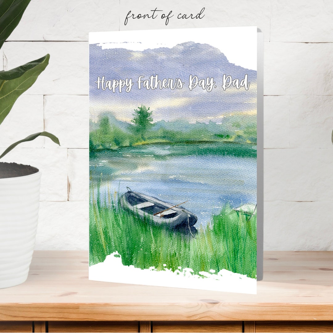 Fathers' Day Card, Fishing, Outdoor Dad, Nature Card, Watercolor Lake ...