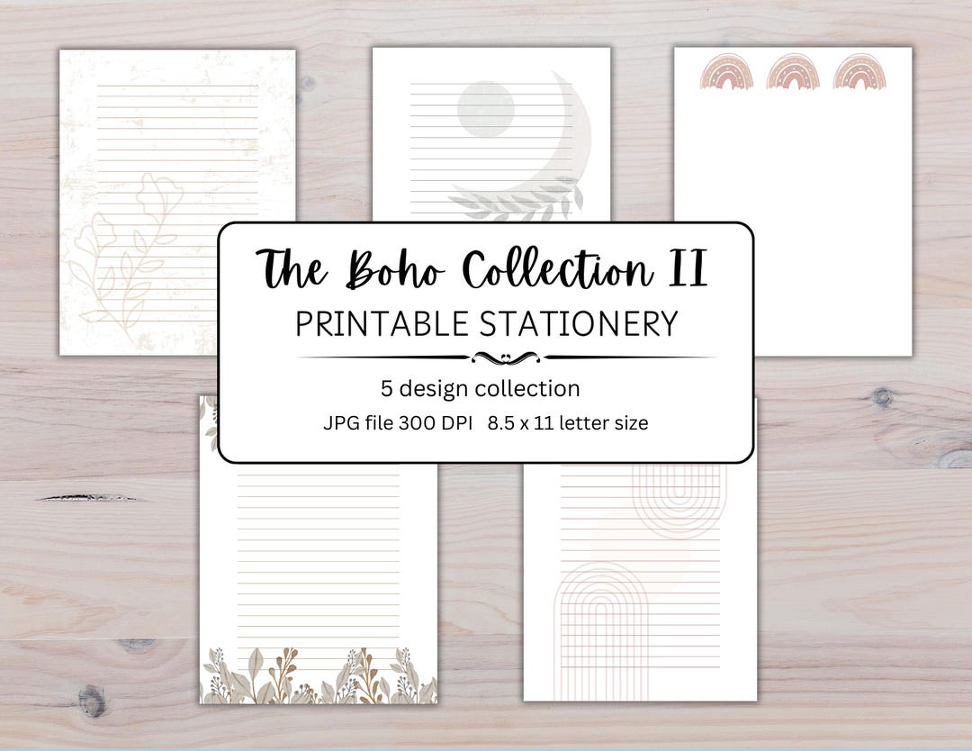 BOHO Collection II Printable Stationery, 5 Designs, Writing Paper ...
