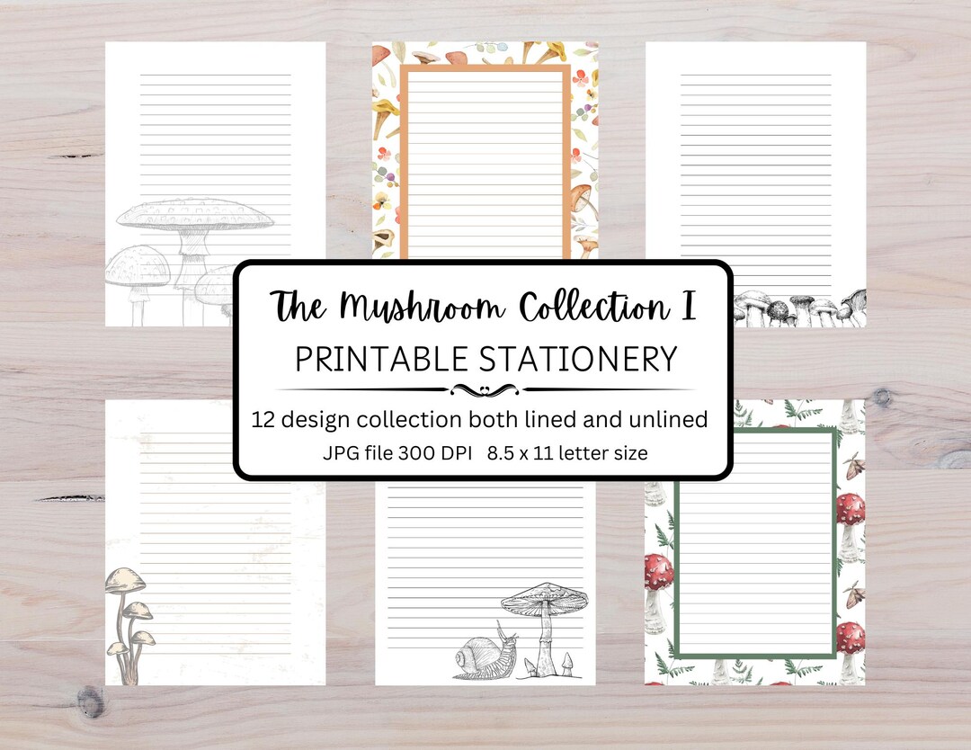 Mushroom Theme Stationery, Printable Writing Paper, 12 Designs, Digital ...