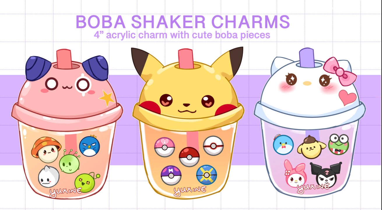 Cute Adorable Anime Boba Milk-tea Shaker Charm Keychain Pokemon Kitty ...