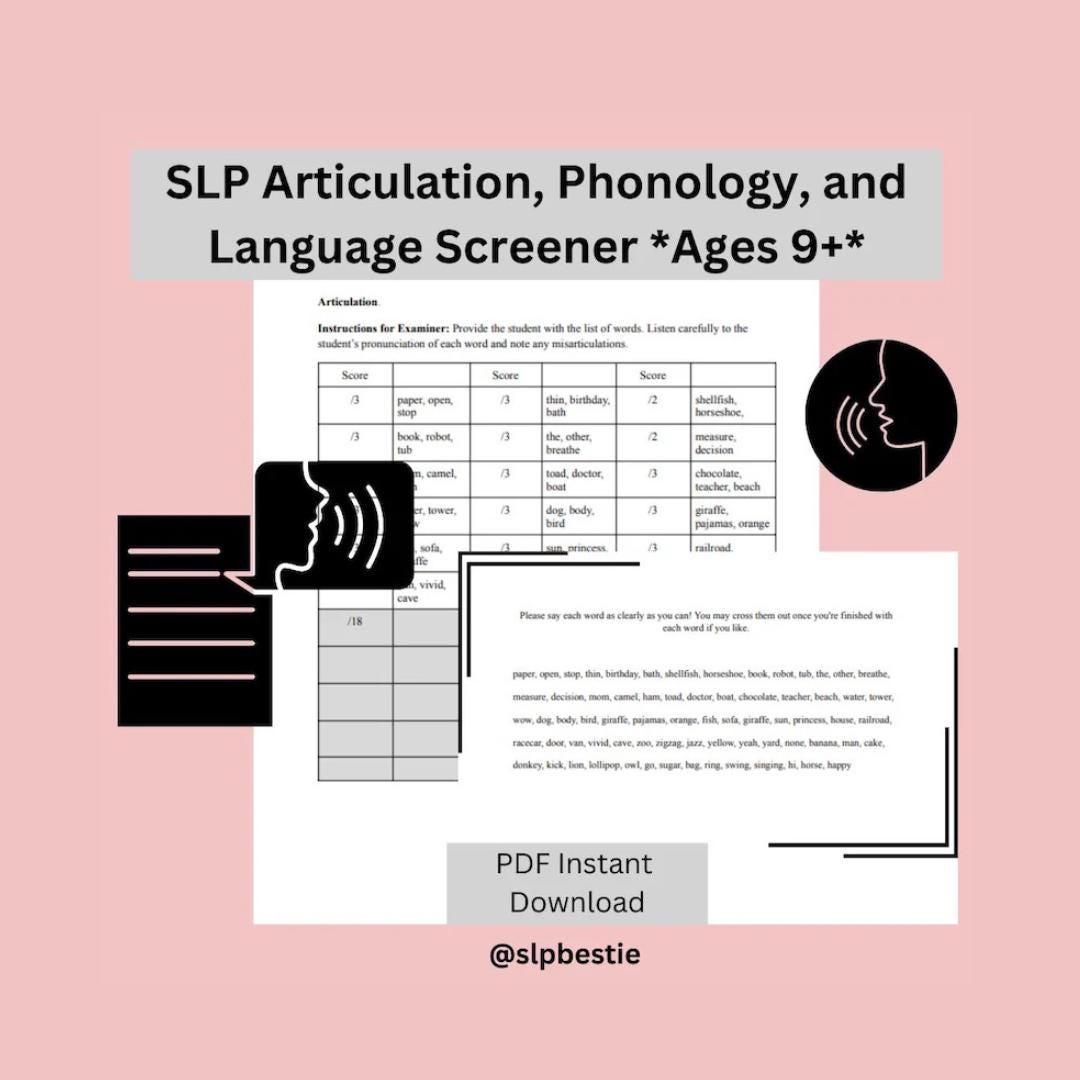 SLP Screener Speech Therapy Screener Informal Speech Screener Speech ...