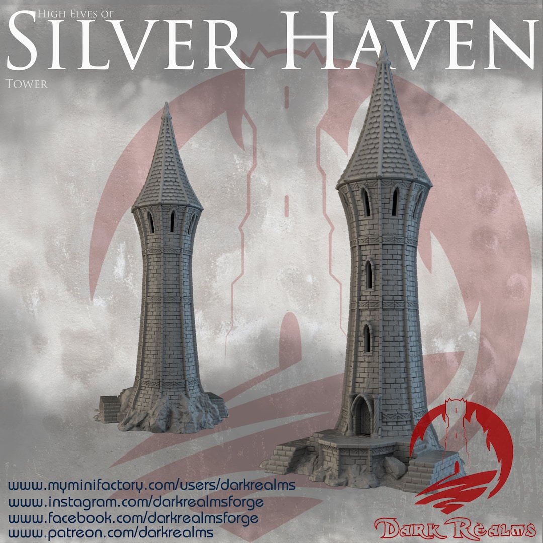 Elven Wizard Tower Fantasy Terrain for RPG Tabletop, Silver Haven Mage ...