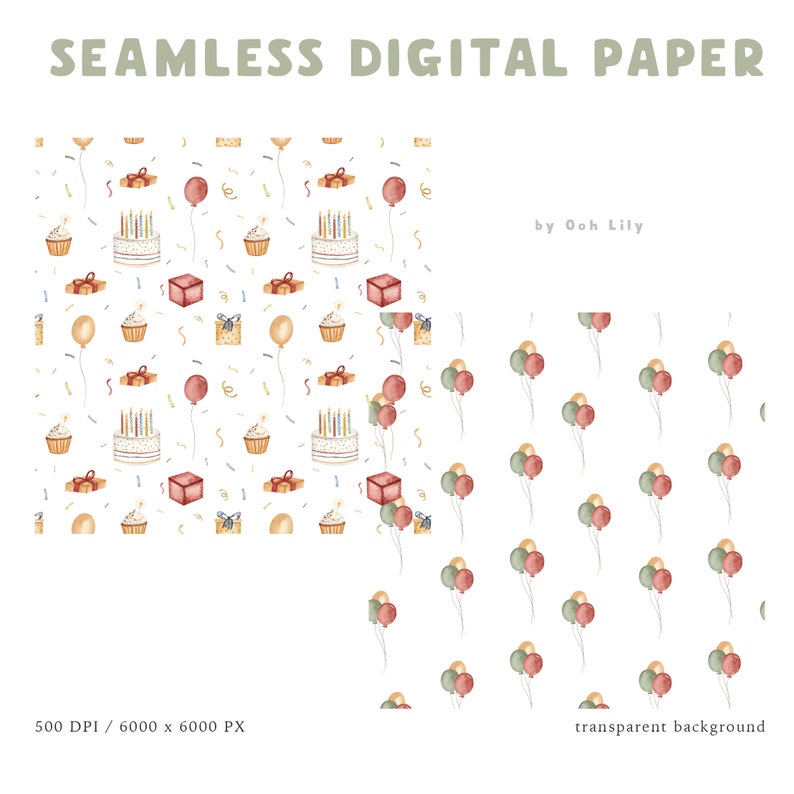 Watercolor Birthday Digital Paper Set: Seamless Party Clipart (digital ...