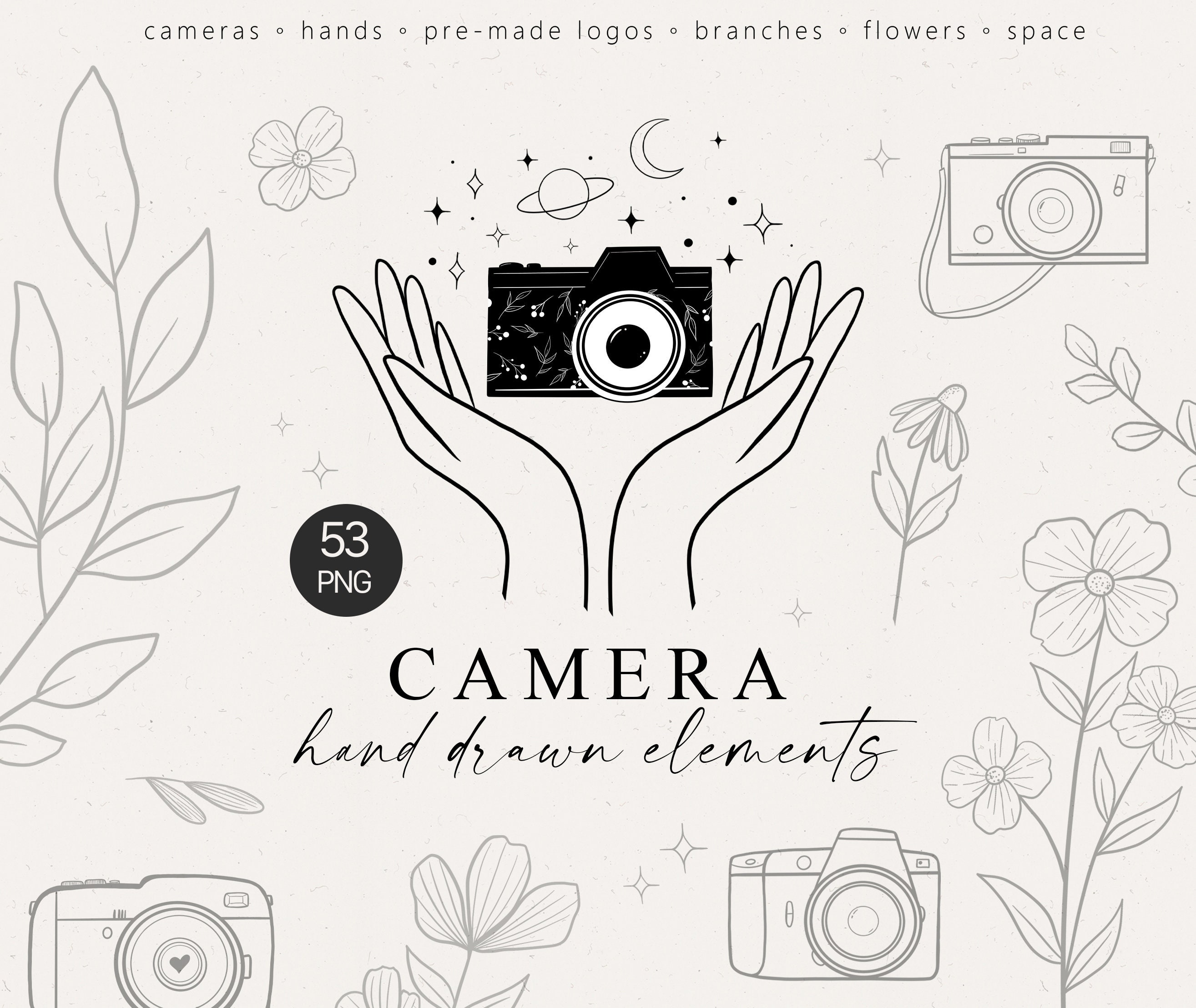 Camera Logo Line Art Clipart Hand Magic Flora Space Line Drawing Logo ...