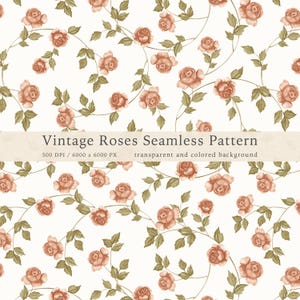 Vintage Roses Seamless Pattern, Watercolor Cottage Rose, Scrapbook Digital Paper, Floral ...