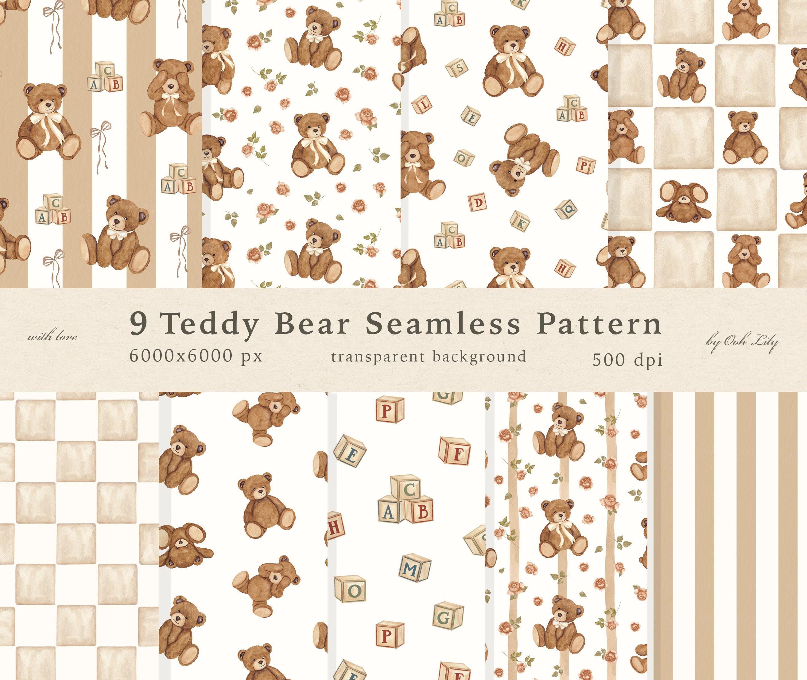 Watercolor Teddy Bear Seamless Pattern, Neutral Nursery Fabric Print ...
