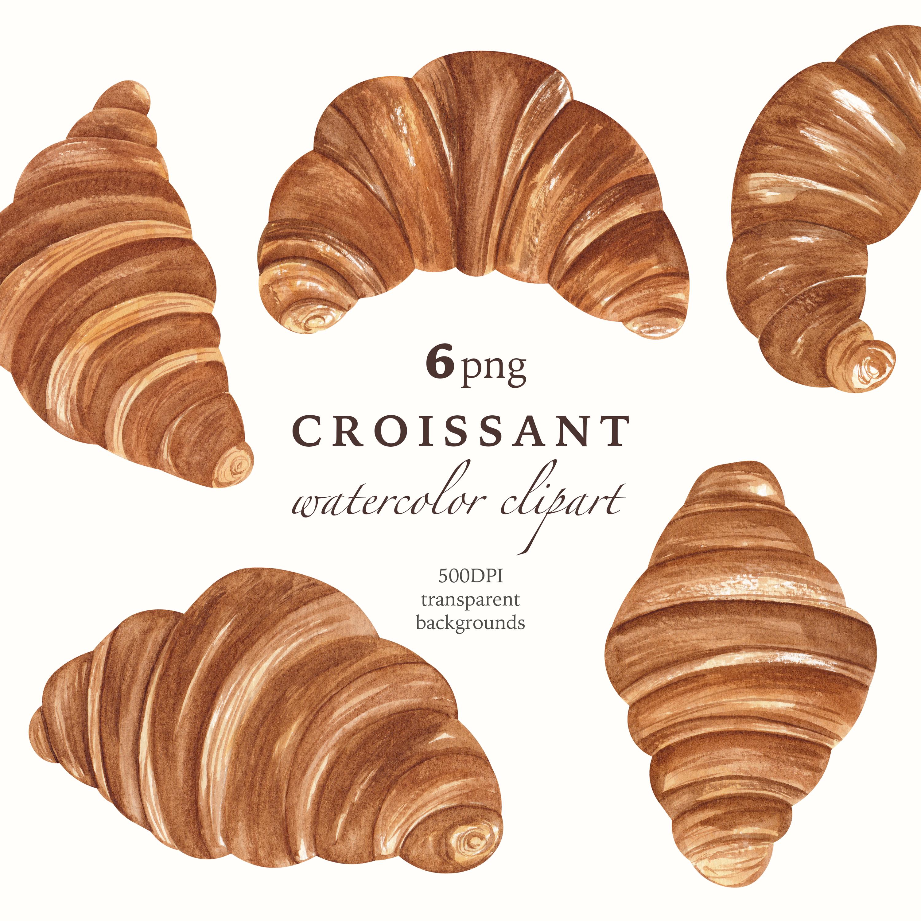 Watercolor Croissant Clipart: Bakery Illustration PNG (500 DPI Instant ...