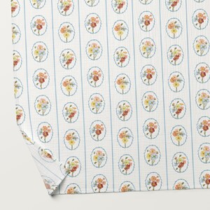 Vintage Watercolor Floral Pattern: Grandmillennial Blue Stripe Fabric ...