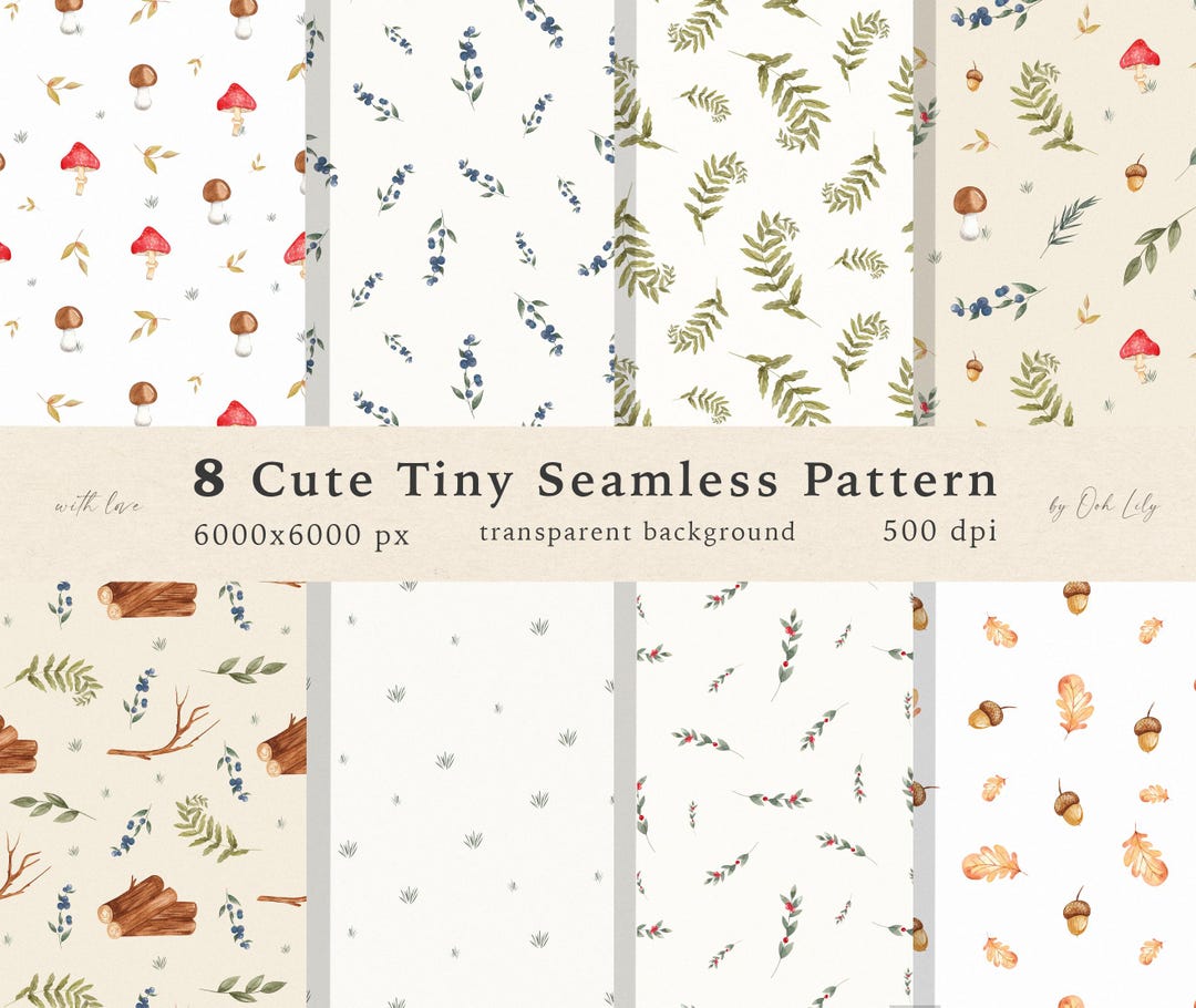 Watercolor Forest Clipart: Seamless Woodland Patterns (PNG) - Etsy