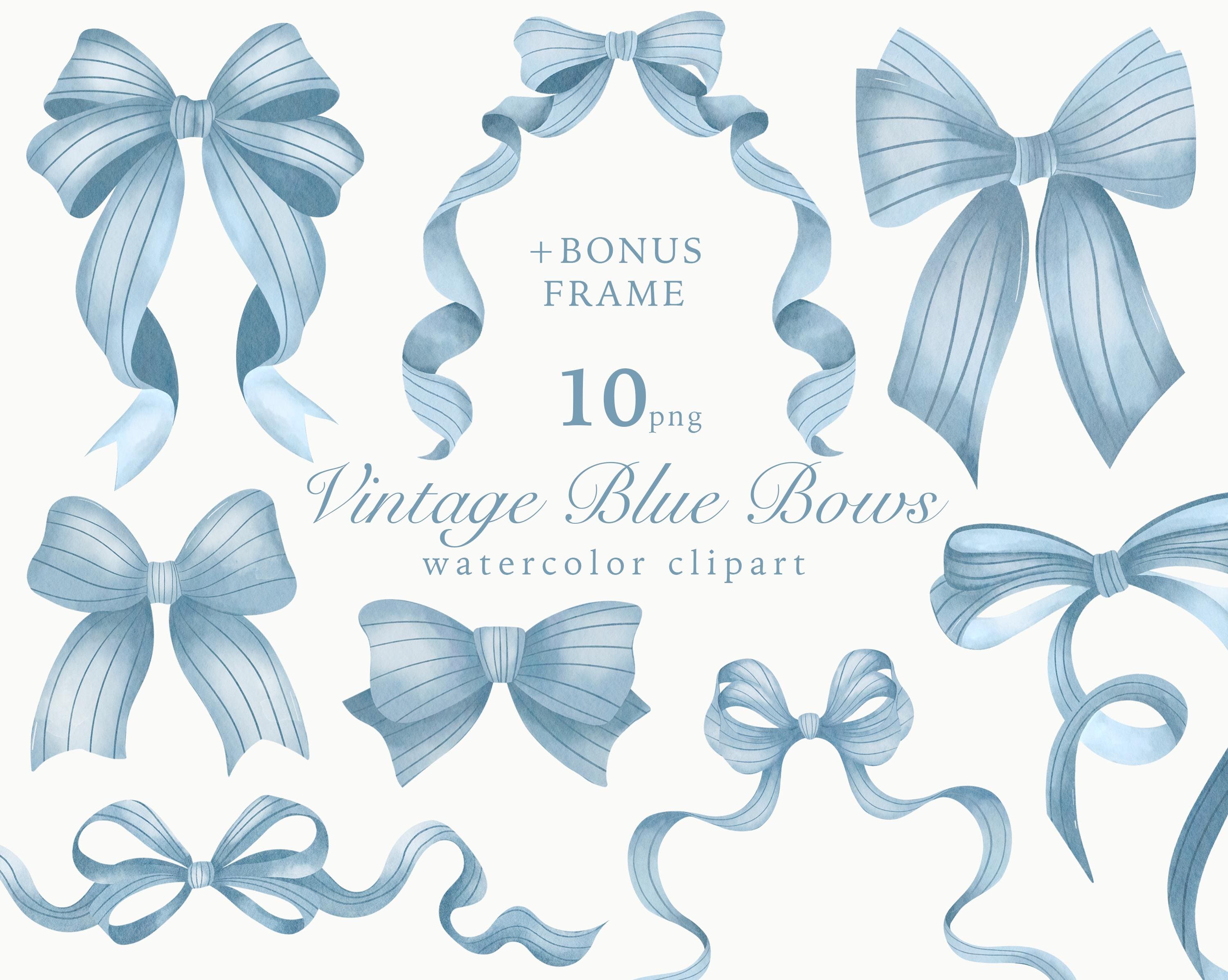 Vintage Watercolor Blue Bows, Blue Bow With Stripes Clipart, Ribbon ...