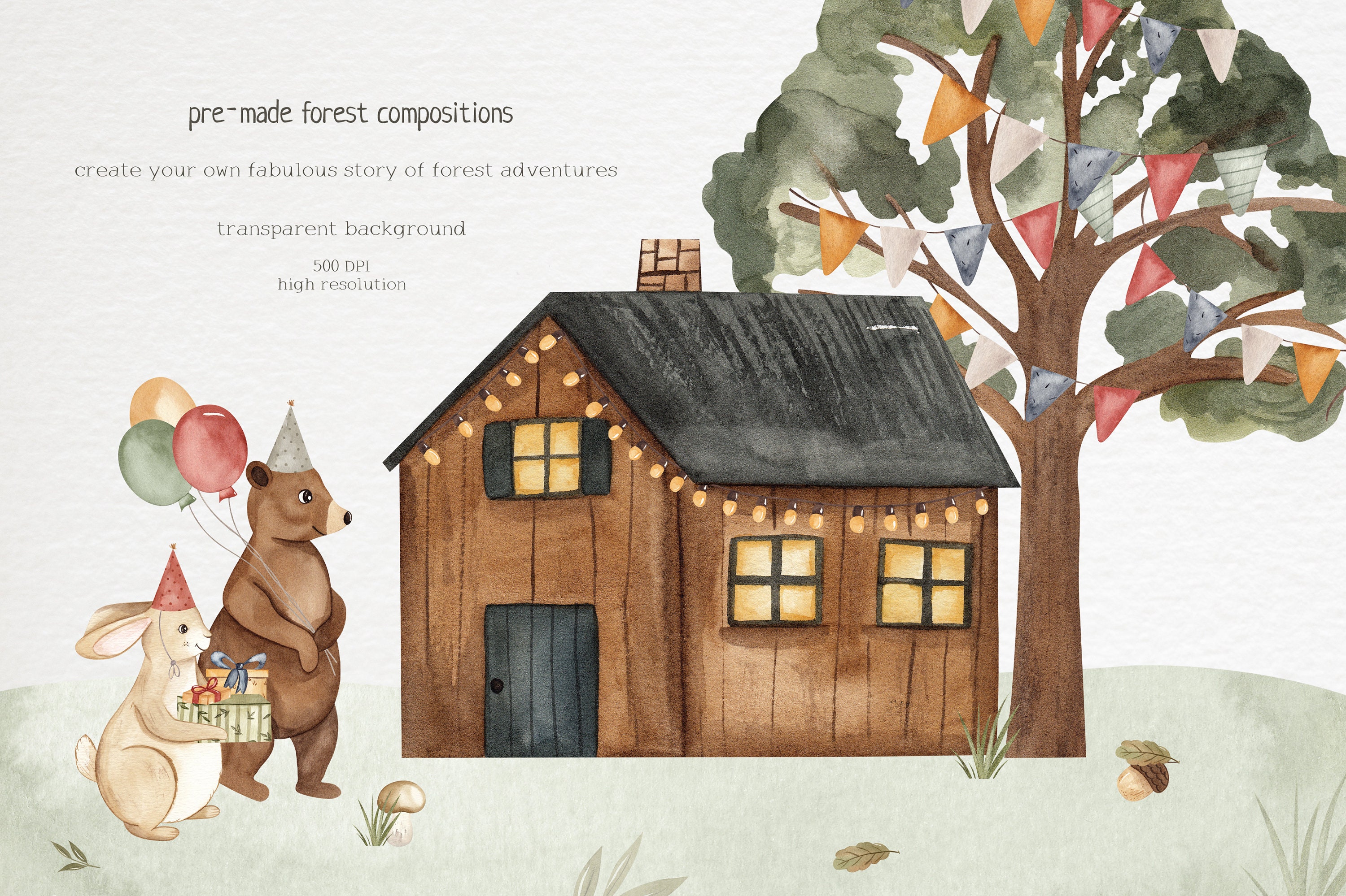 Forest Animals Clipart Watercolor Birthday Woodland Kids Cute Clip Art ...