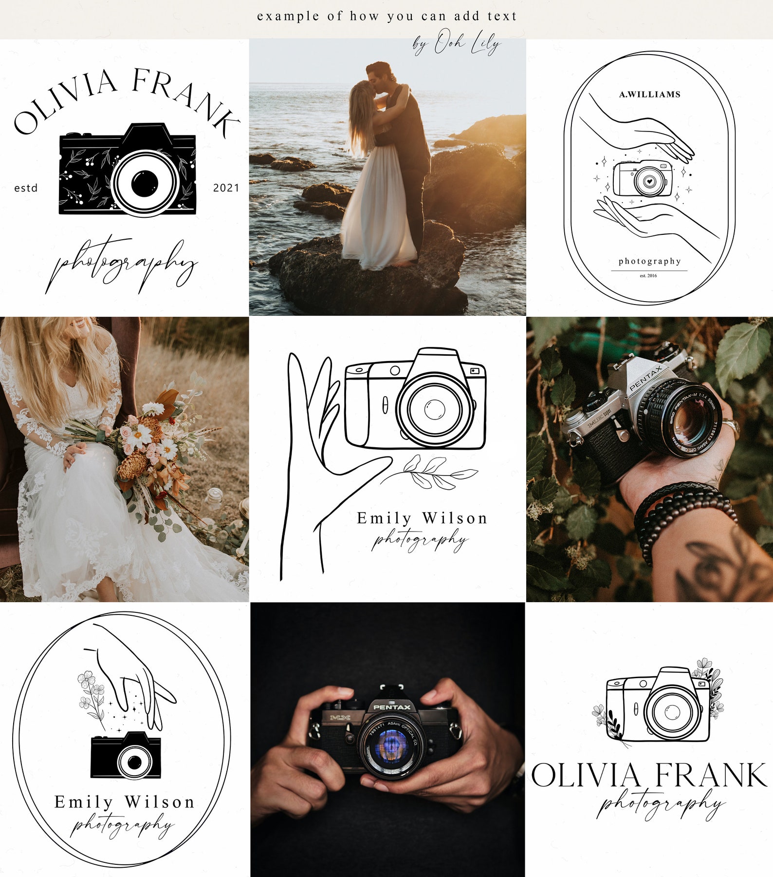 Camera Premade Logo Line Art Clipart Photography Logo Hand Flora Magic ...