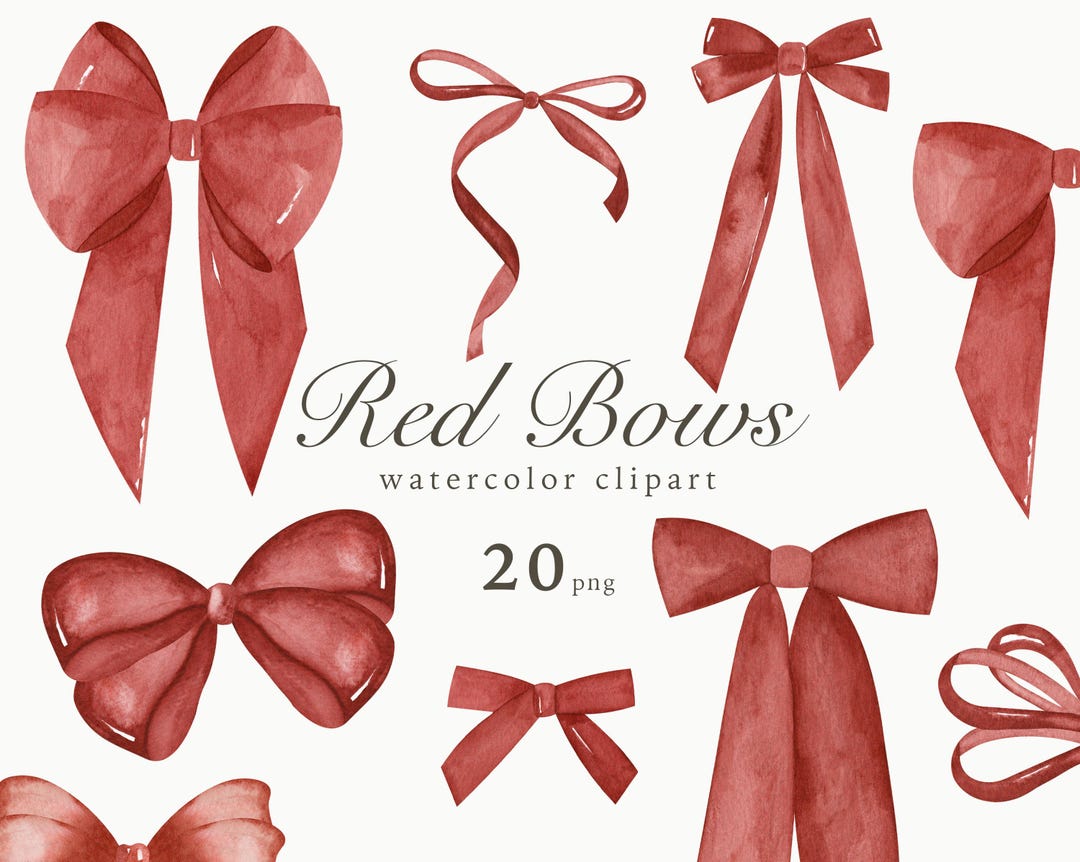 Watercolor Red Bows Clipart: Holiday Ribbon Collection (PNG) - Etsy