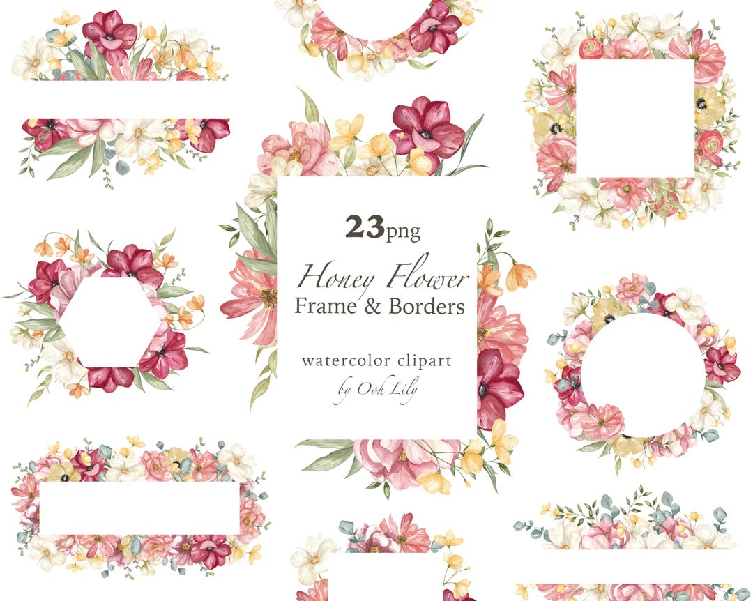 Watercolor Floral Frames Clipart: Spring Flower Borders (digital PNG ...