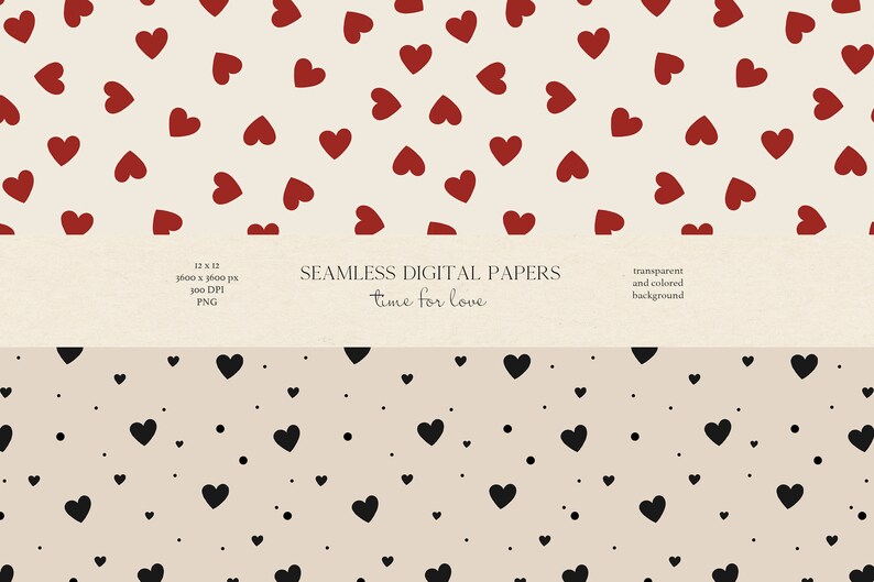 Valentine Hearts Seamless Digital Papers: Love Scrapbook (PNG) - Etsy