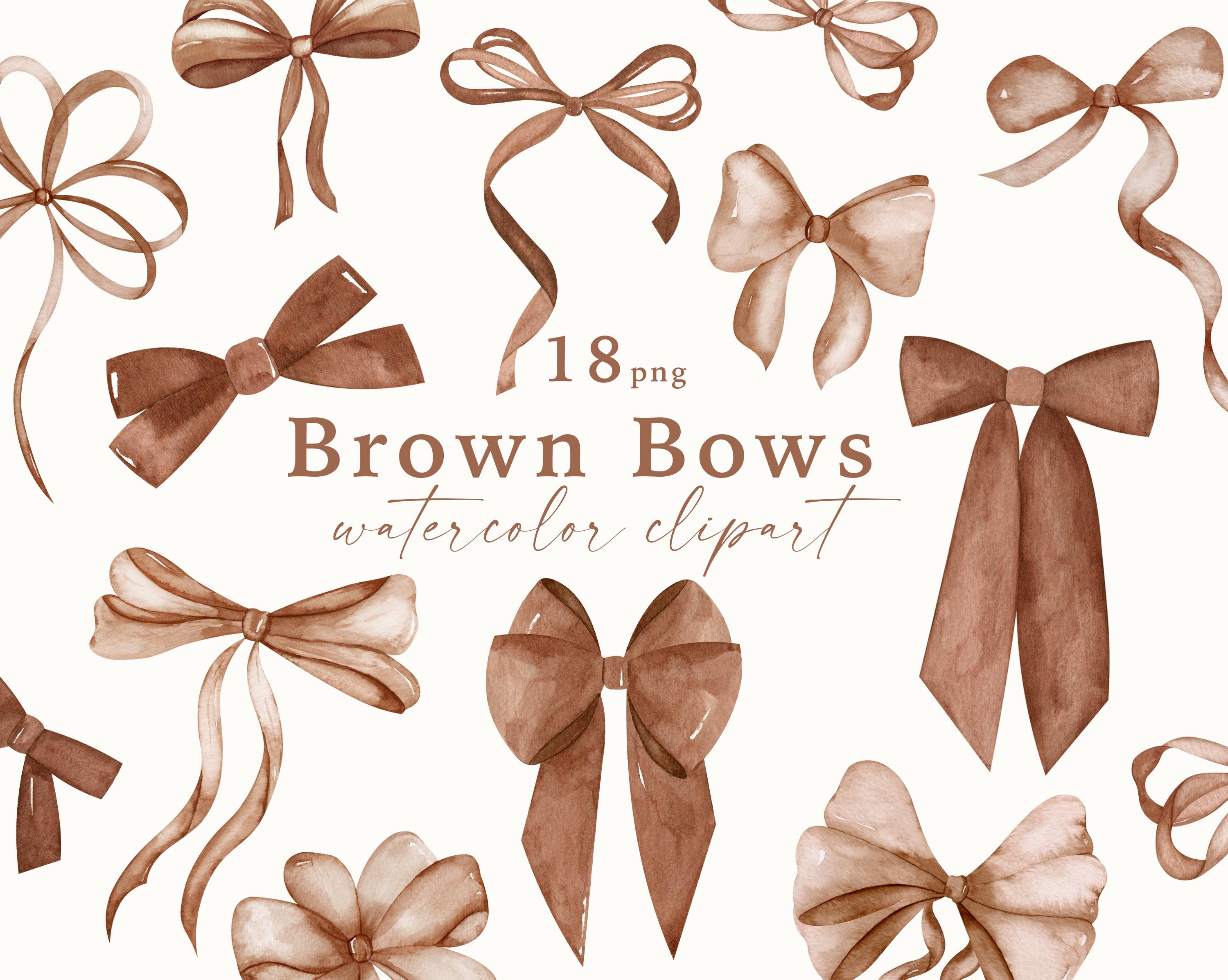 Brown Bows Clipart, Watercolor Vintage Bows and Ribbons Collection ...