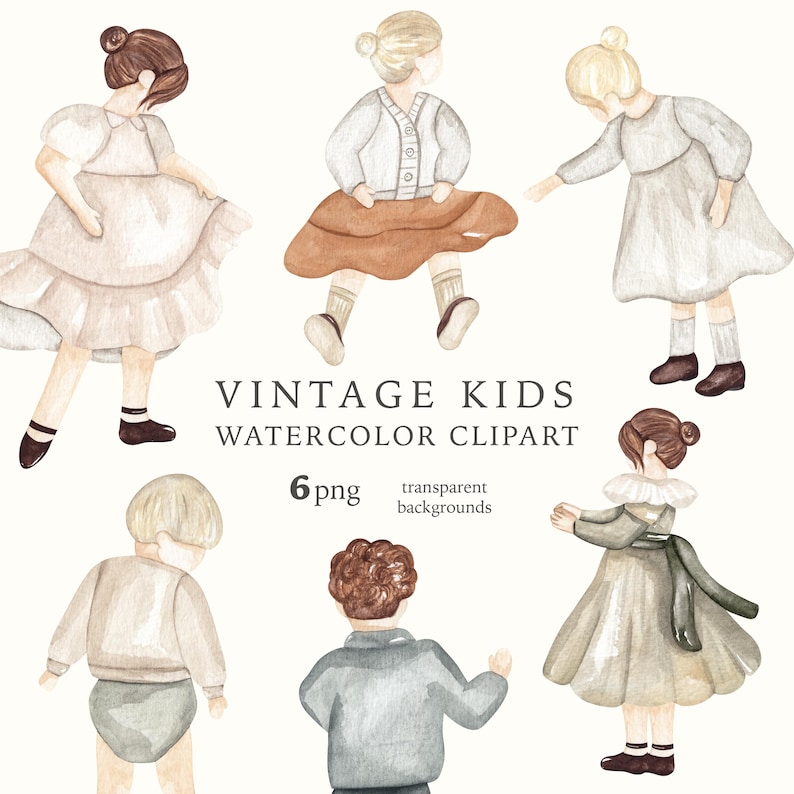 Watercolor Kids Clipart, Vintage Girl and Boy, Cute Little Children ...