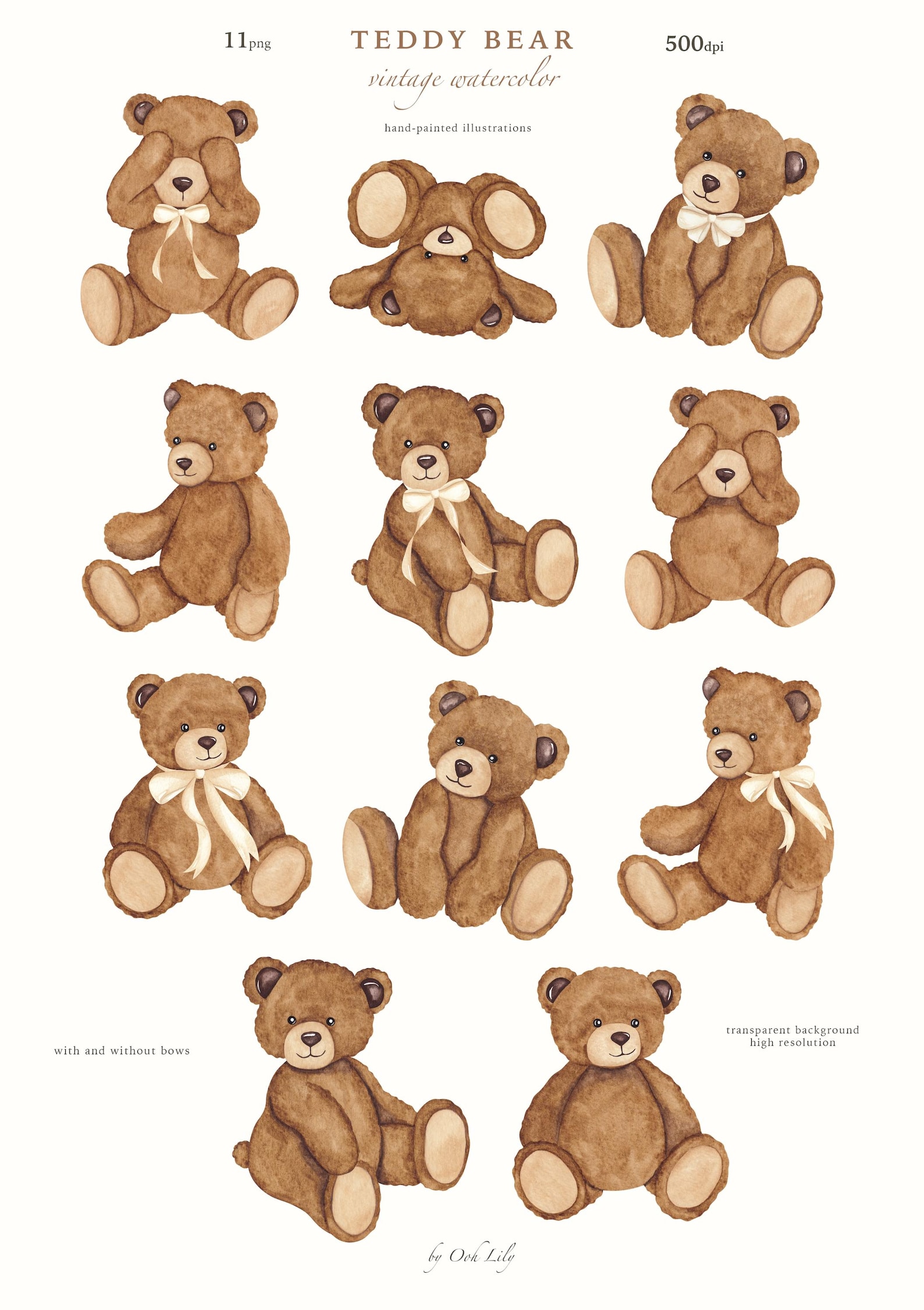 Watercolor Teddy Bear Clipart, Nursery Toy Alphabet, Vintage Seamless ...