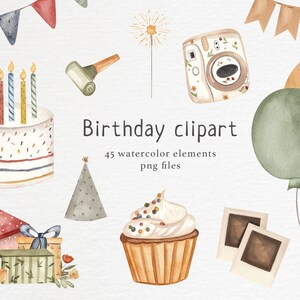 Watercolor Birthday Clipart Baby Shower Flags Clip Art Balloons Gift ...