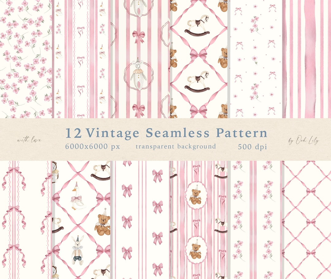 Coquette Pink Watercolor Seamless Pattern: Vintage Shabby Chic Fabric ...