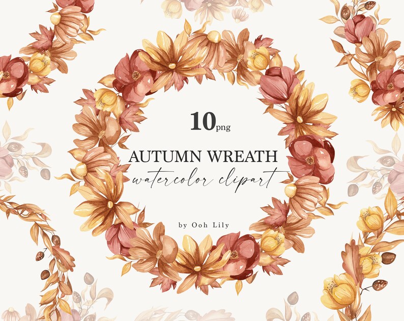 Watercolor Autumn Wreath Clipart Season Flowers Fall Floral Bouquet ...