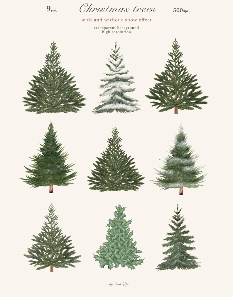 Watercolor Christmas Tree Clipart: Winter PNG Set (500 DPI) - Etsy