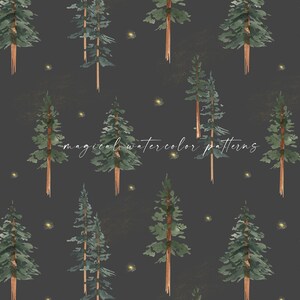 Watercolor Forest Tree Seamless Pattern: Woodland Digital Paper PNG ...