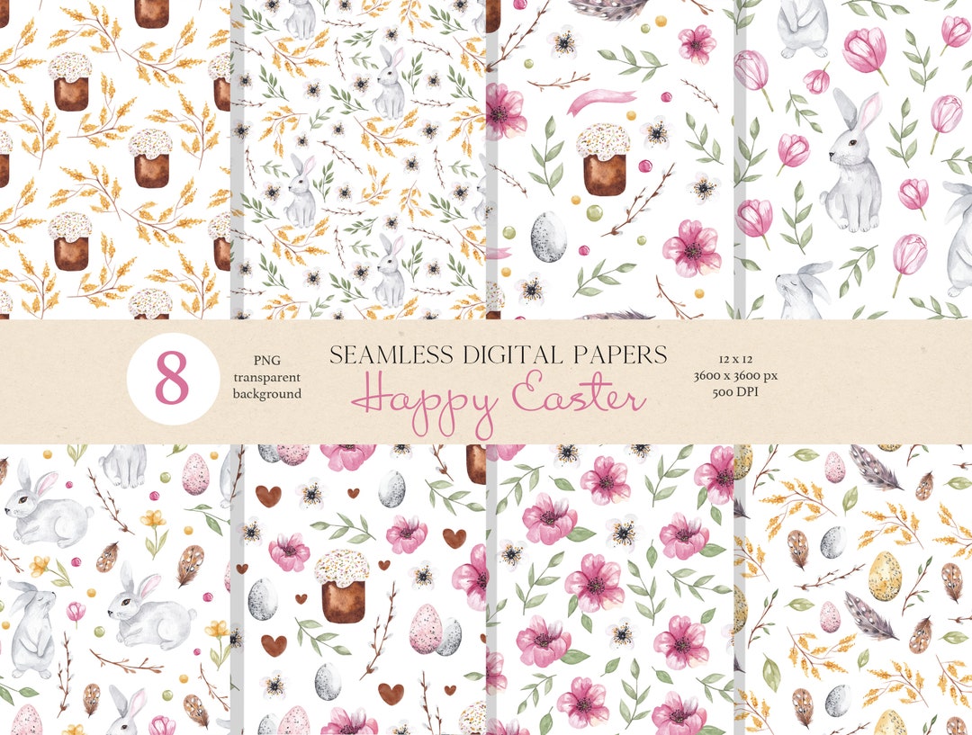 Easter Watercolor Seamless Digital Papers, Backgrounds Flowers Pattern ...