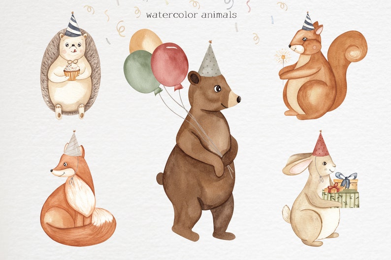 Forest Animals Clipart Watercolor Birthday Woodland Kids Cute Clip Art ...