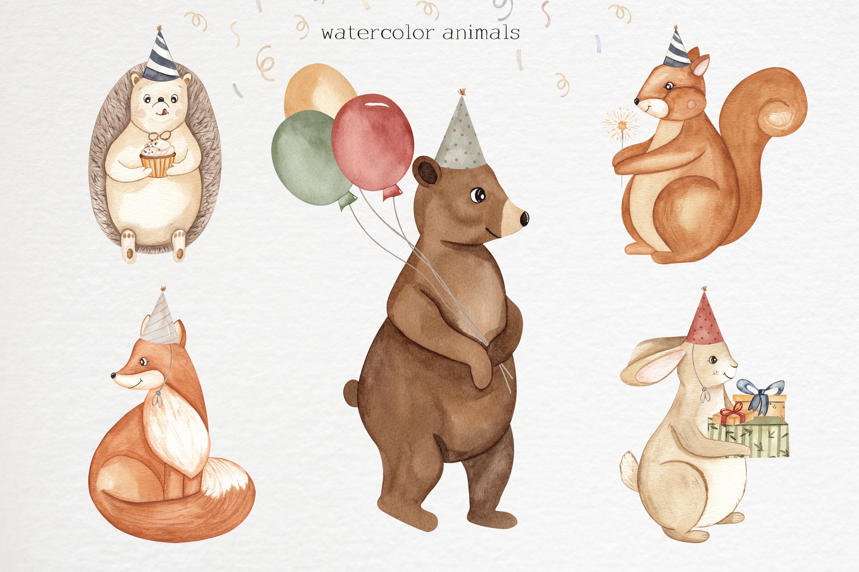 Forest Animals Clipart Watercolor Birthday Woodland Kids Cute Clip Art ...