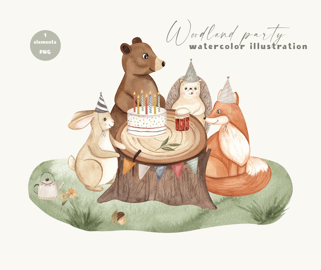 Woodland Animals Clipart Watercolor Cute Bear Hare Fox Hedgehog ...
