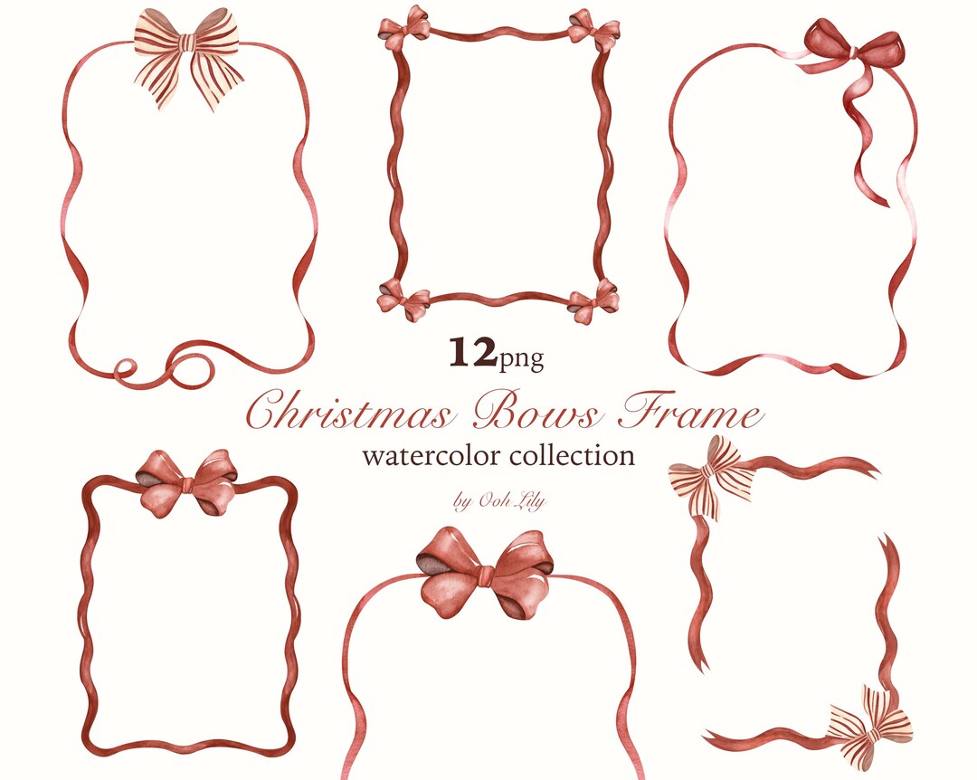 Watercolor Christmas Bows Frame, Tiny Bows Border, Cute Red Frame ...