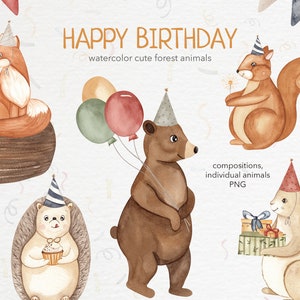 Forest Animals Clipart Watercolor Birthday Woodland Kids Cute Clip Art ...