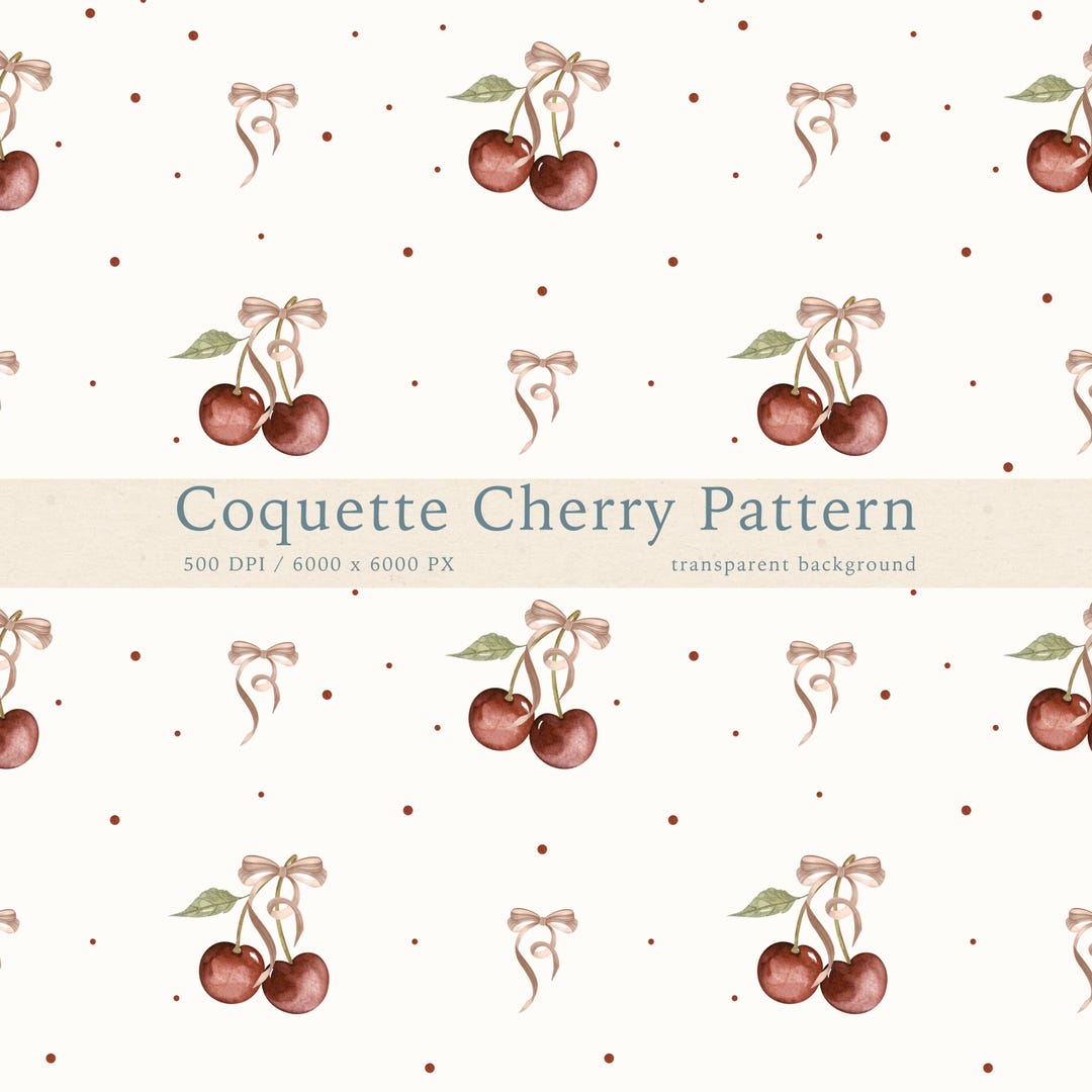 Coquette Cherry Seamless Pattern: Watercolor Bow Cherry, Girly Fabric ...