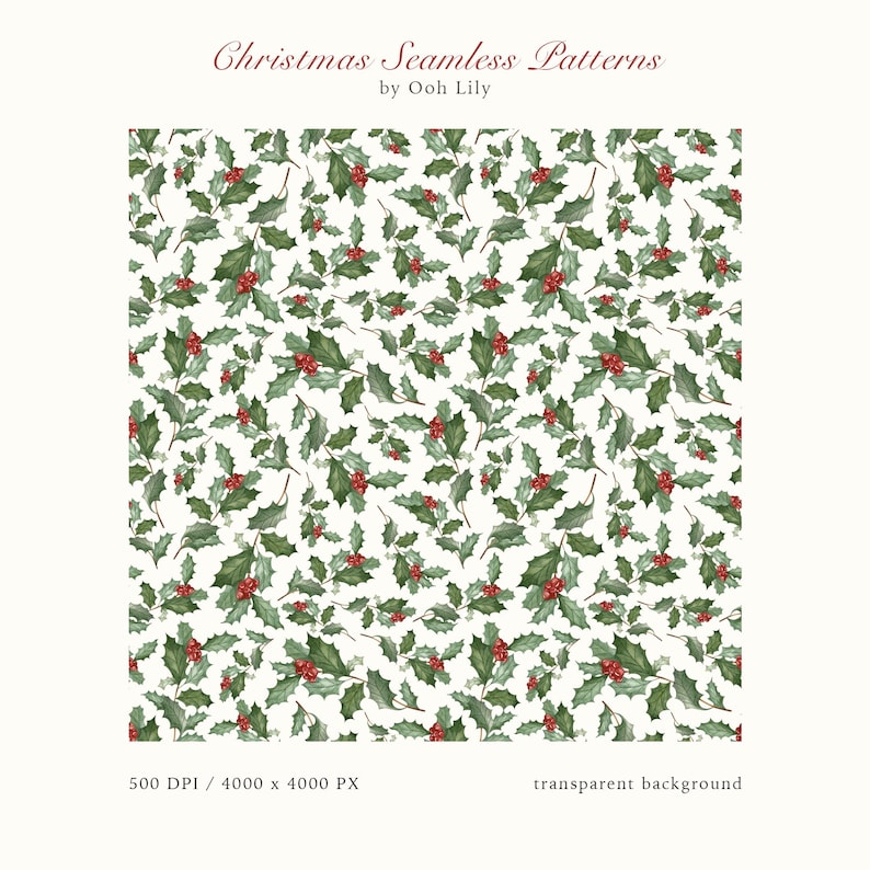 Watercolor Christmas Seamless Pattern, Greenery Vintage Festive Paper ...