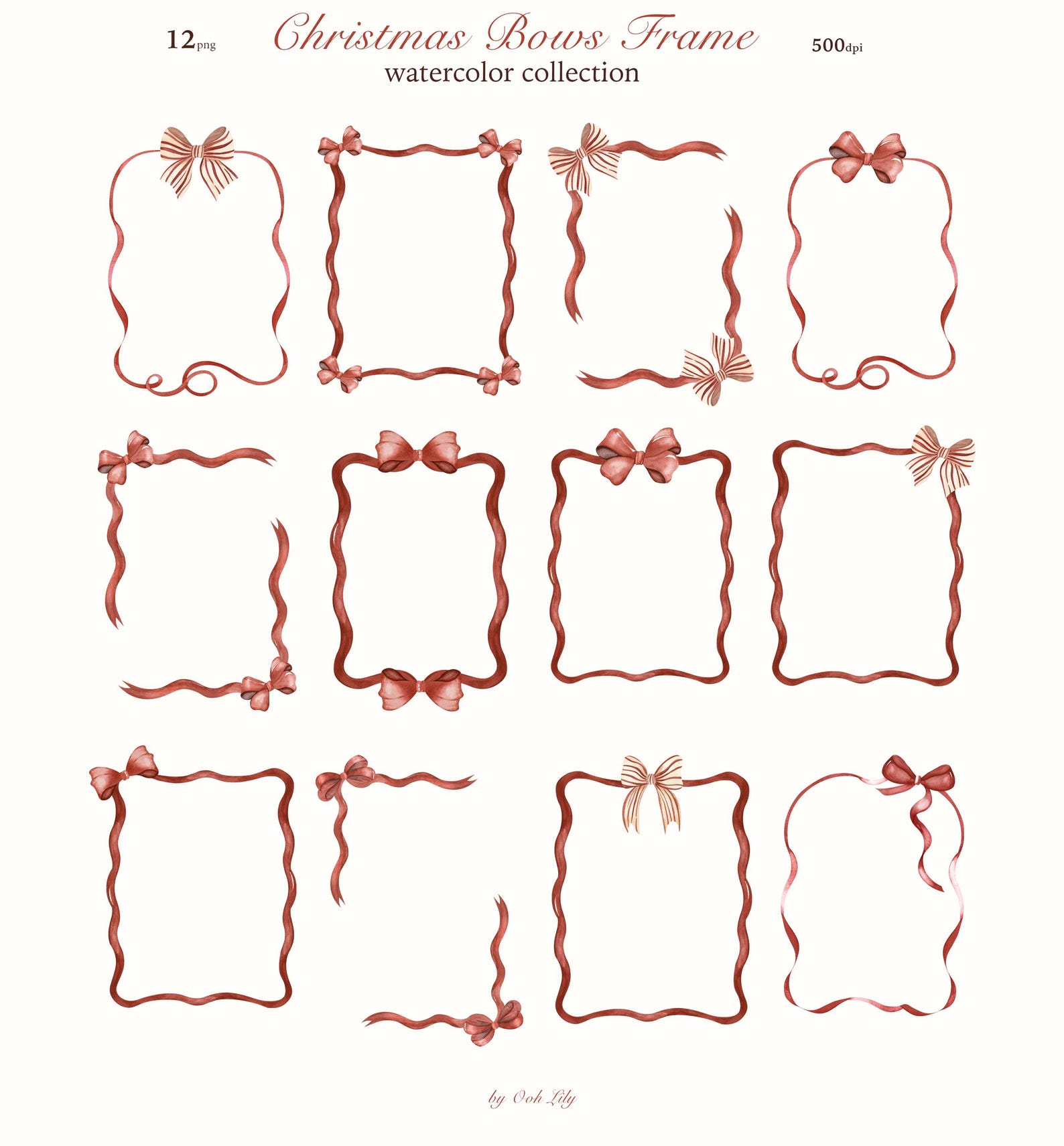 Watercolor Christmas Bows Frame Clipart: Red Ribbon Borders (PNG) - Etsy
